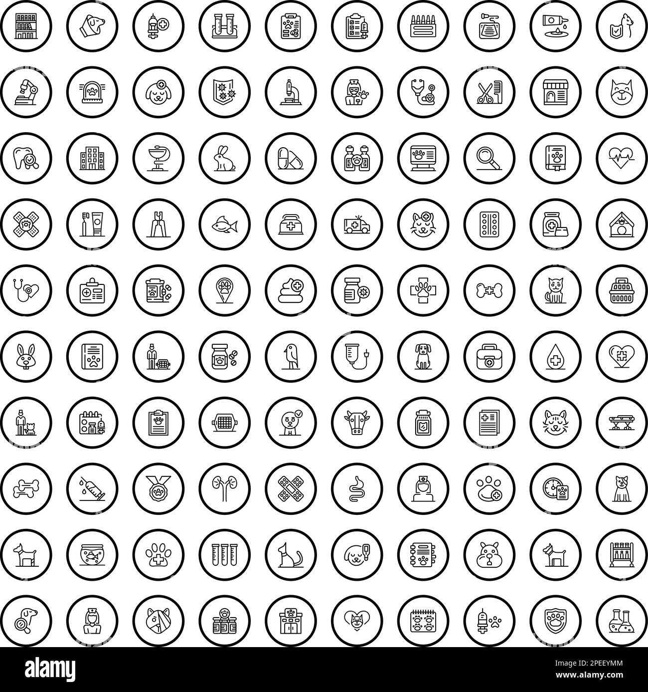 100 veterinary icons set. Outline illustration of 100 veterinary icons ...
