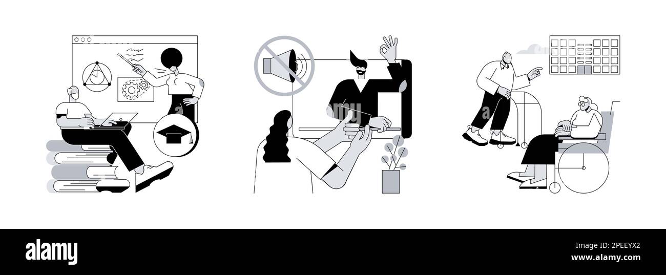 Senior community and education abstract concept vector illustration set ...