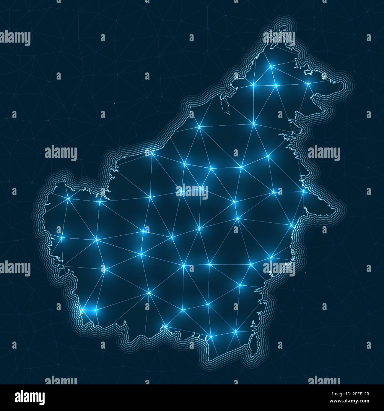Borneo network map. Abstract geometric map of the island. Digital ...