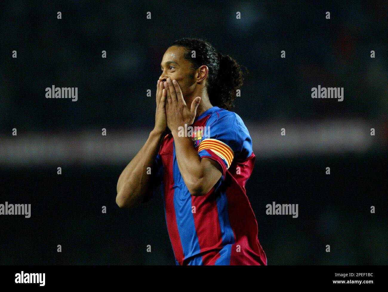 FC Barcelona's Ronaldinho from Brazil celebrates after scoring against ...
