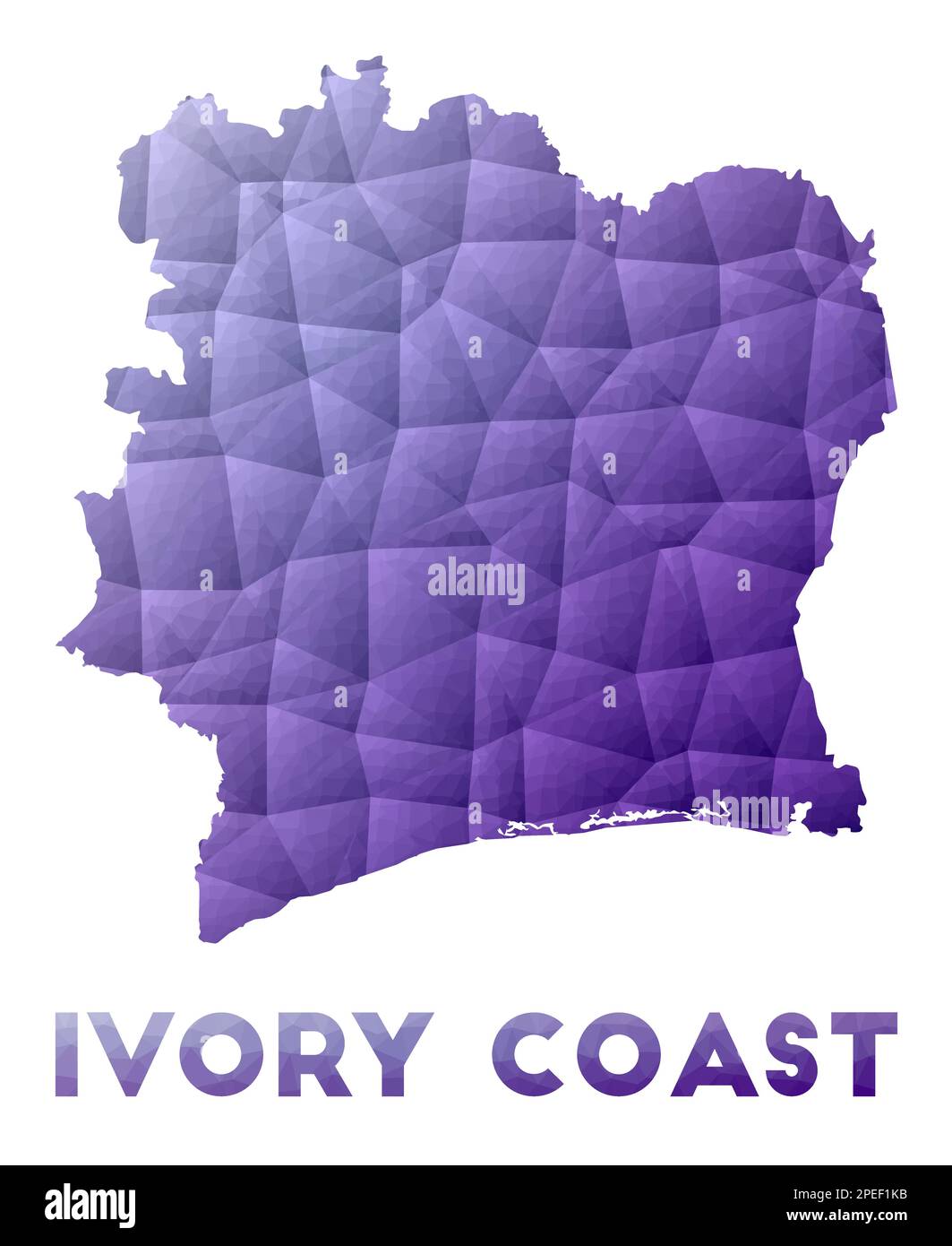 Map of Ivory Coast. Low poly illustration of the country. Purple geometric design. Polygonal ...