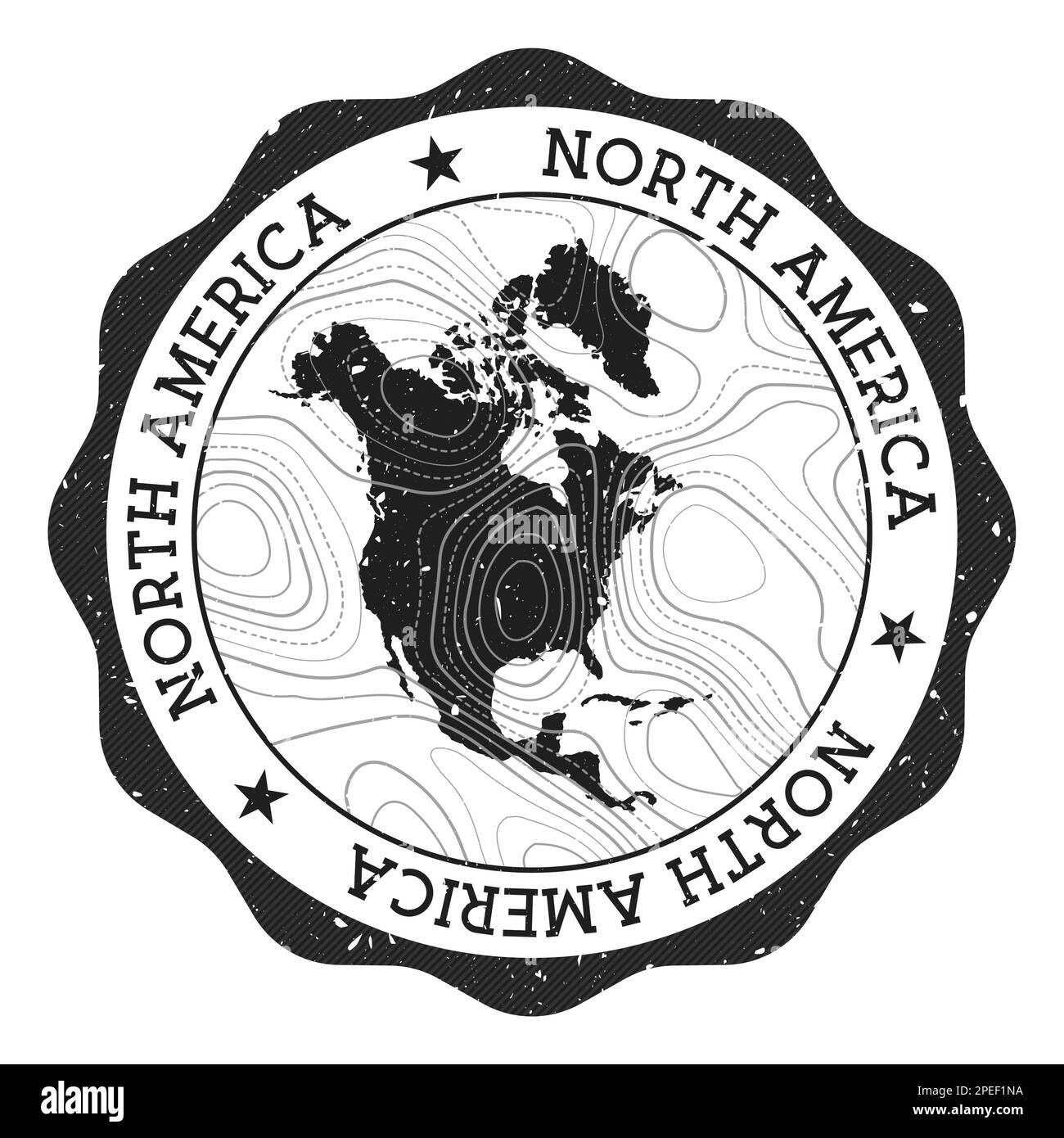 North America outdoor stamp. Round sticker with map of continent with ...
