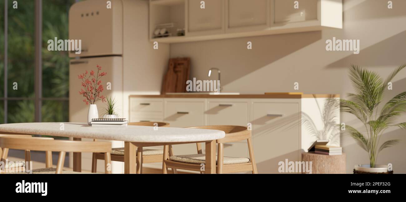 Empty space on minimal beautiful dining table in minimal Scandinavian ...