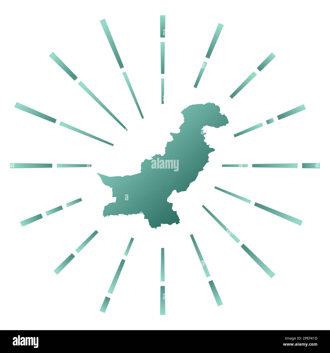 Pakistan gradiented sunburst. Map of the country with colorful star ...