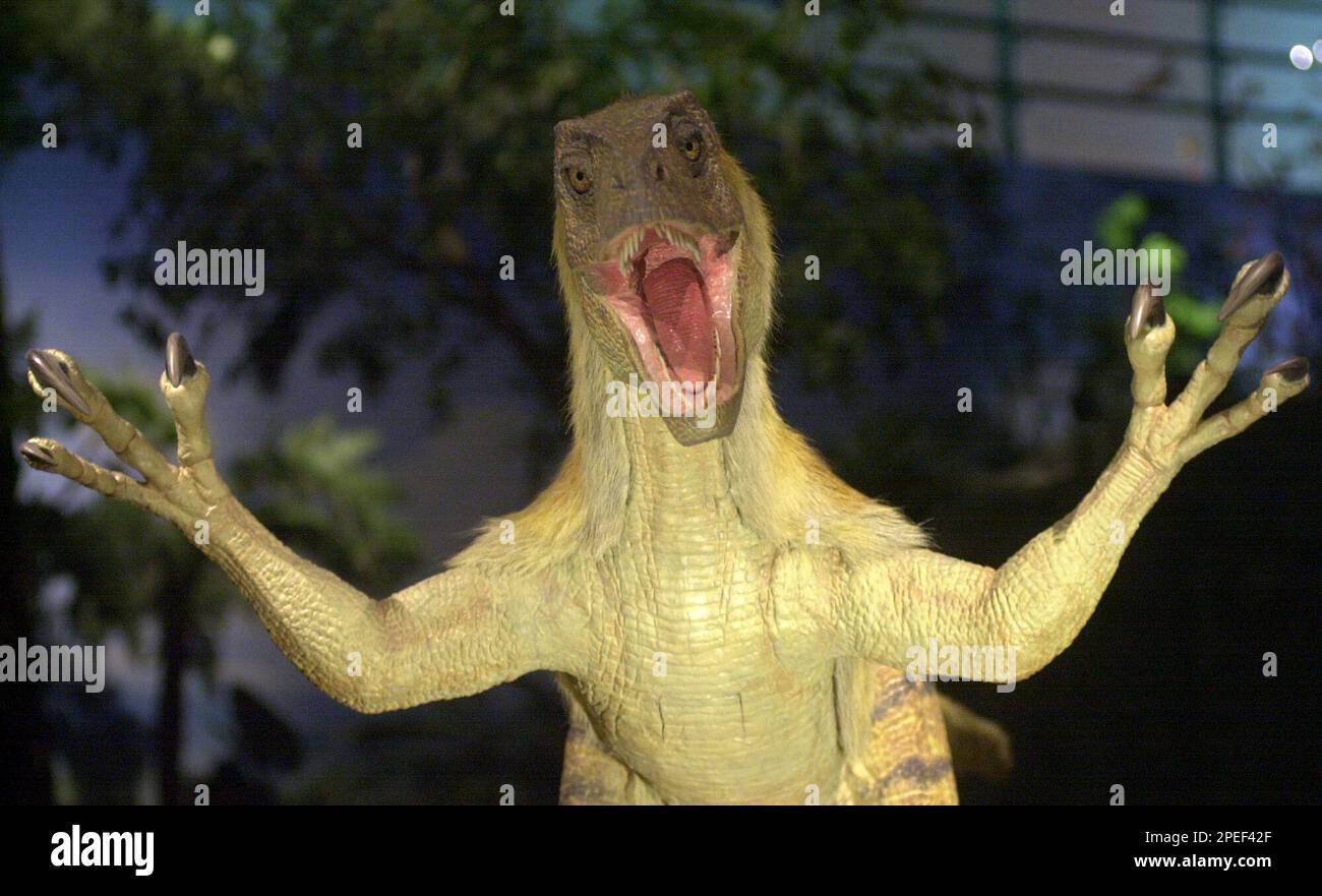 A model of a velociraptor is displayed at the National Taiwan Science ...