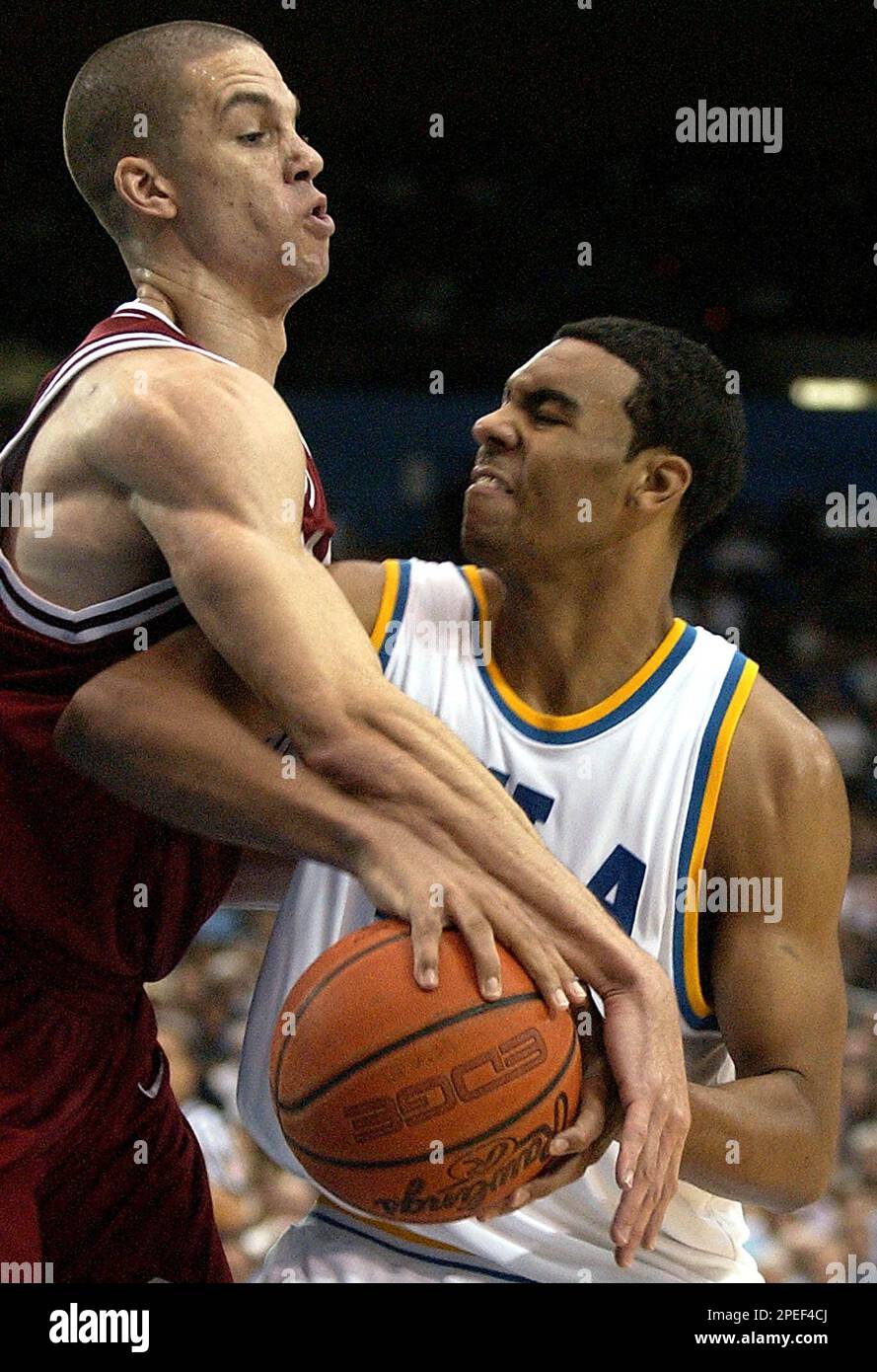 UCLA's Josh Shipp, right, is fouled by Stanford's Nick Robinson during ...
