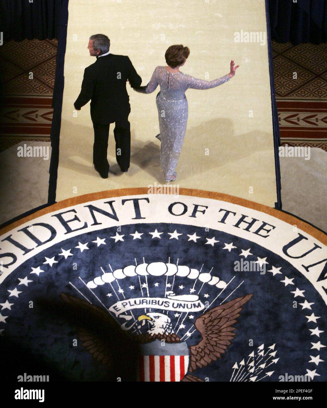 President Bush and first lady Laura Bush wrap up an evening of celebration as they depart The ...