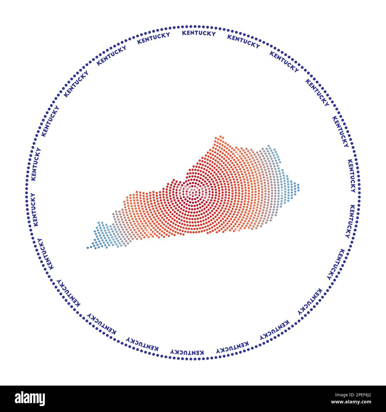 Kentucky round logo. Digital style shape of Kentucky in dotted circle ...