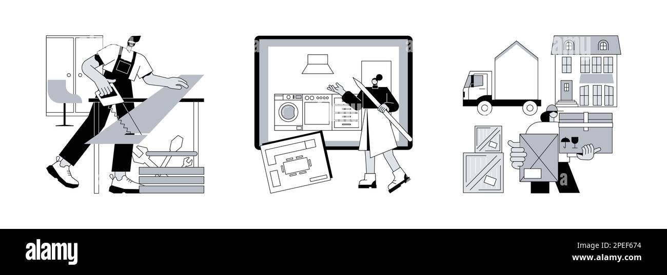 Interior design abstract concept vector illustration set. Custom ...