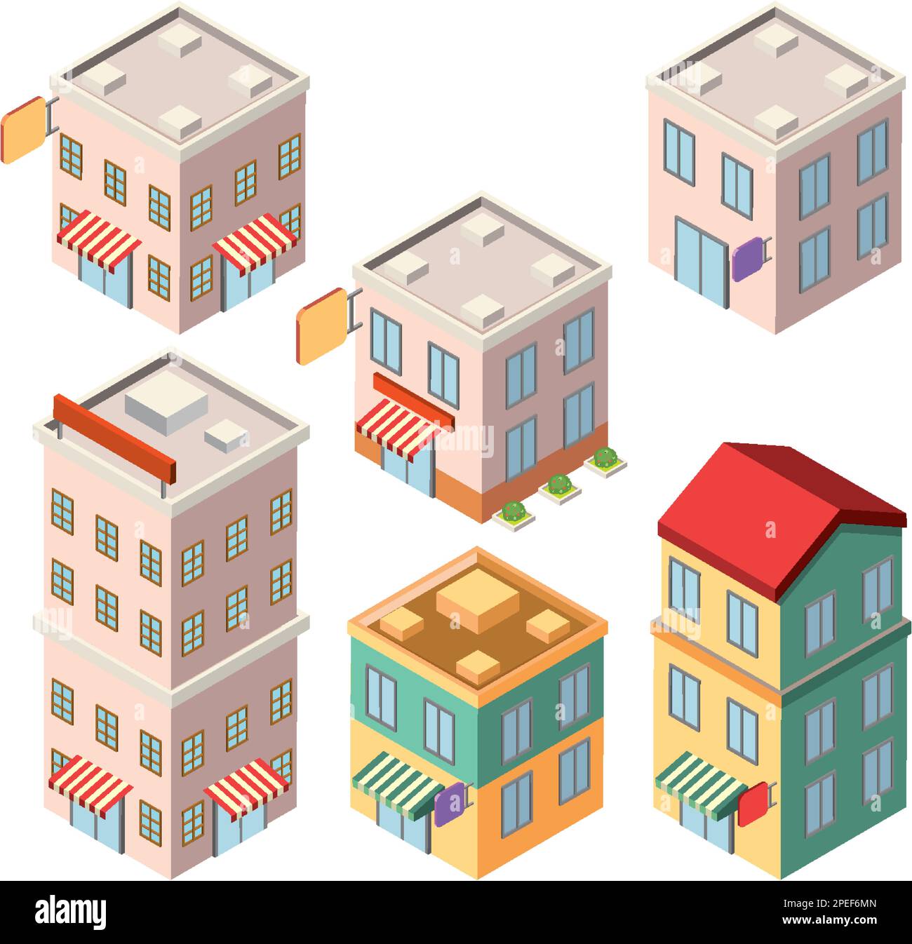 Isometric Buildings and Houses Set illustration Stock Vector Image ...