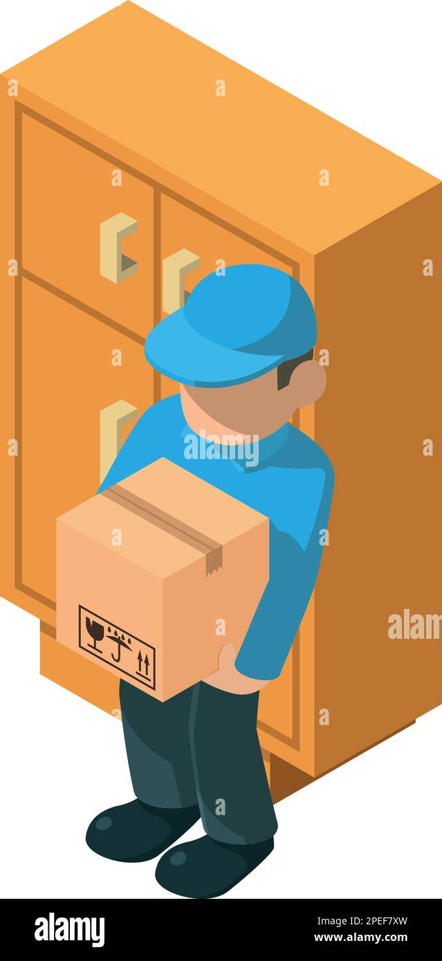 Parcel storage icon isometric vector. Delivery service worker, storage ...