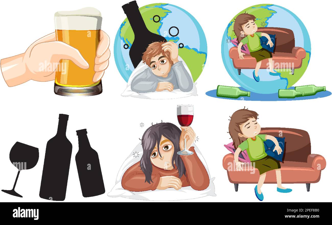 Unhealthy people with alcoholic drinks illustration Stock Vector Image ...