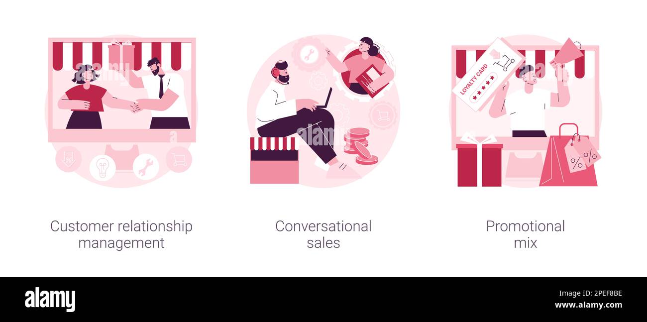 Selling strategy abstract concept vector illustration set. Customer ...