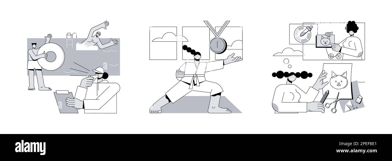 Personal training abstract concept vector illustration set. Swimming ...