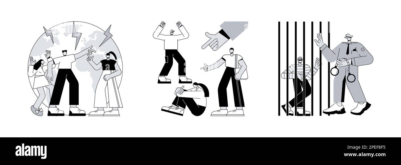 Unlawful behavior abstract concept vector illustration set. Social ...