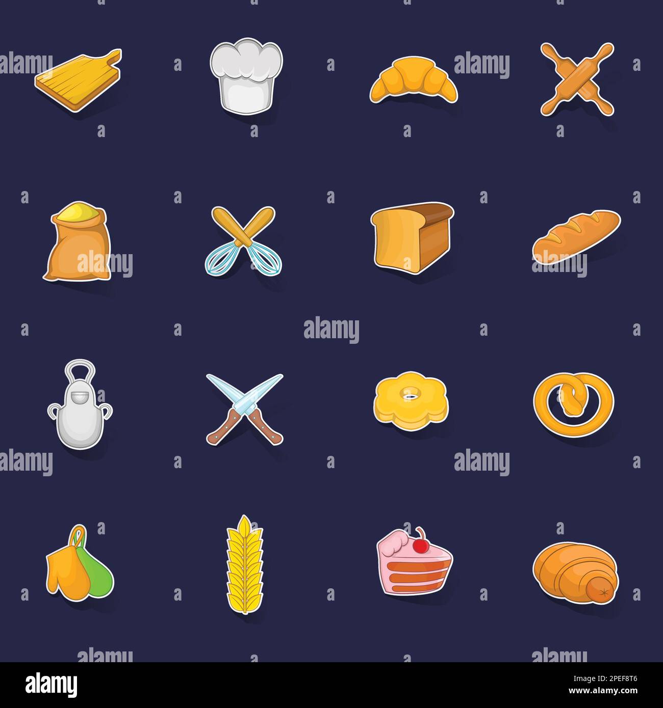Bakery icons in cartoon style. Bread set stikers collection vector with ...