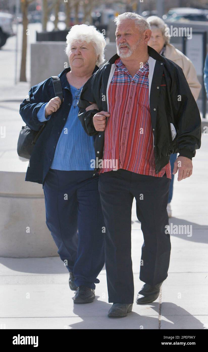 Gloria Fry and her husband Jim Fry, from Farmington, N.M., leave the ...