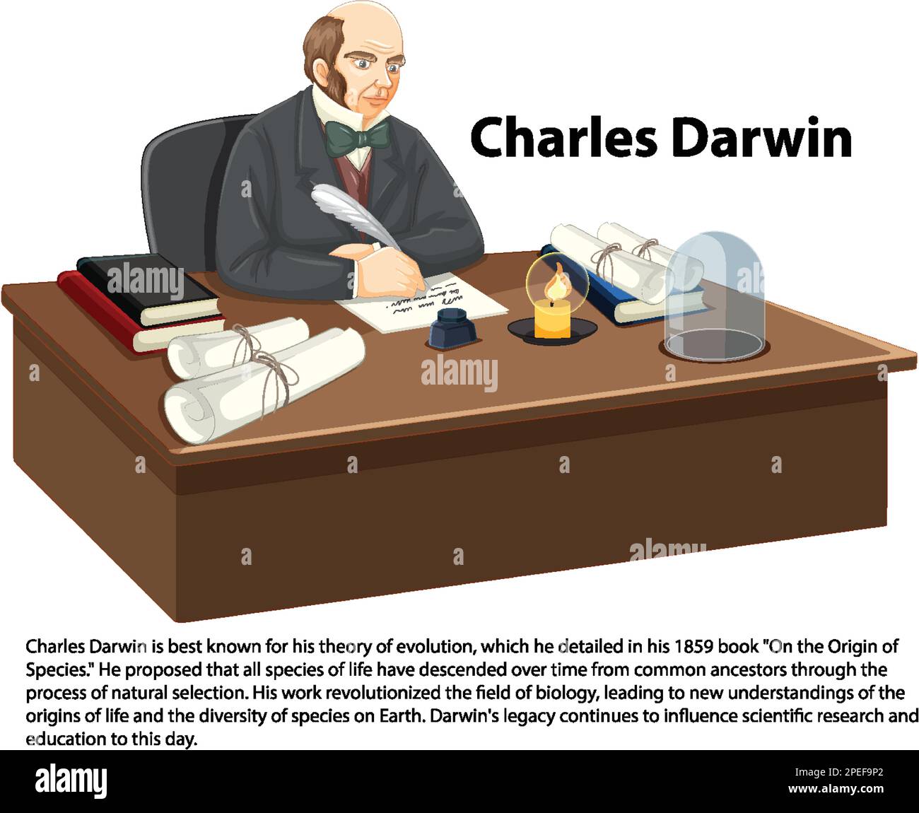 Charles Darwin writing book biography illustration Stock Vector Image ...