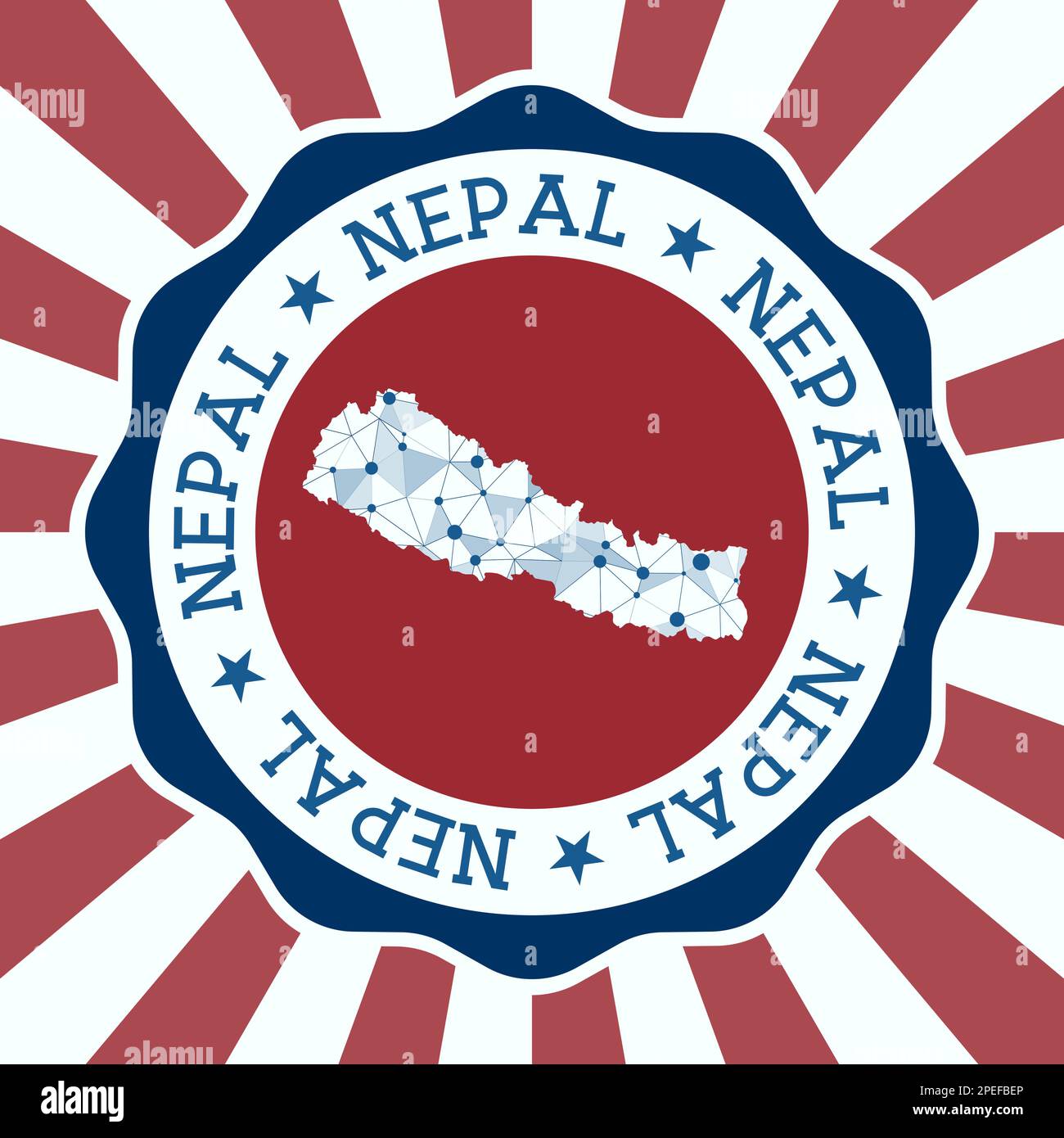Nepal Badge. Round logo of country with triangular mesh map and radial ...