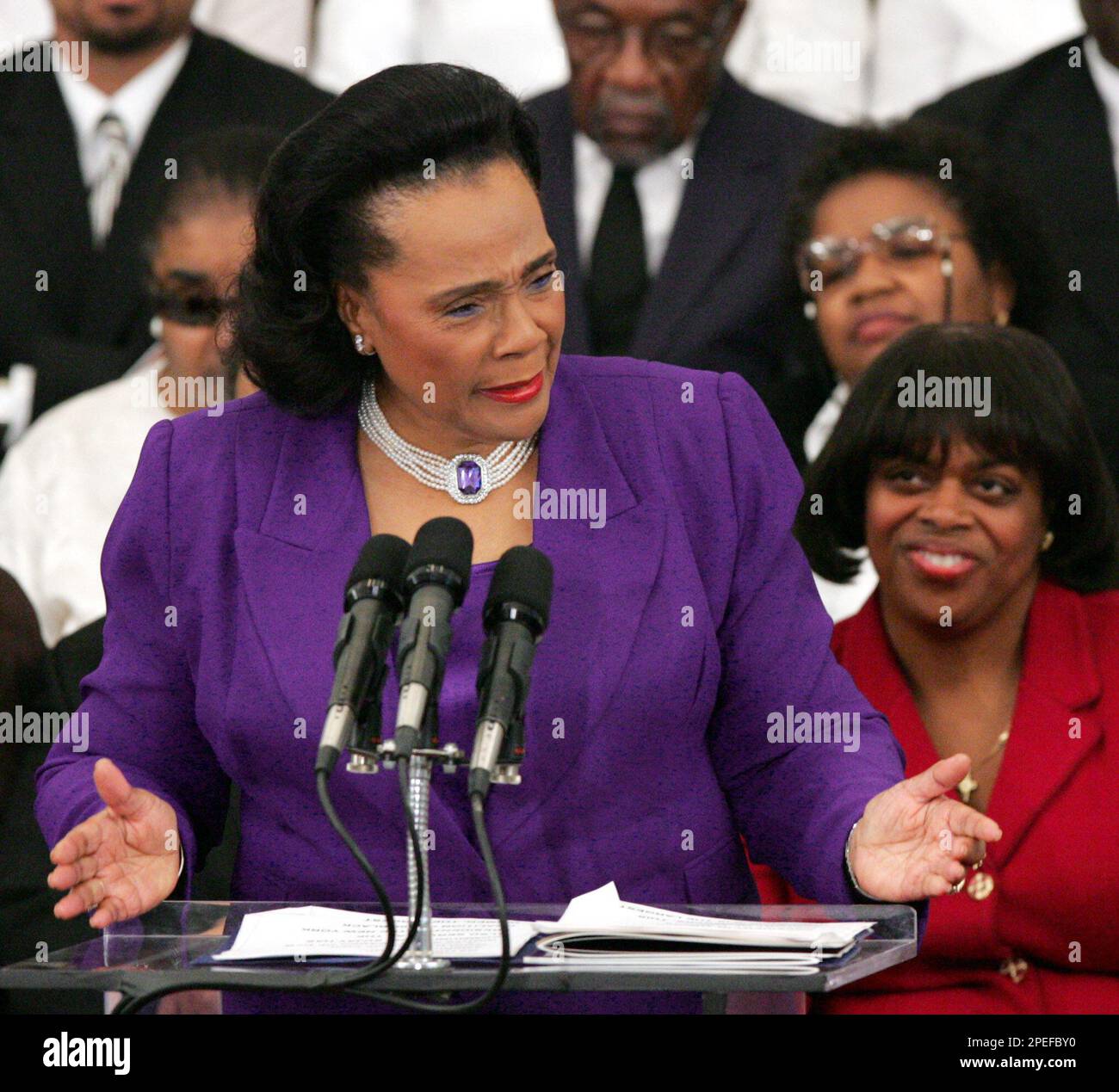 Coretta Scott King, left, introduces the keynote speaker the Rev. Suzan ...