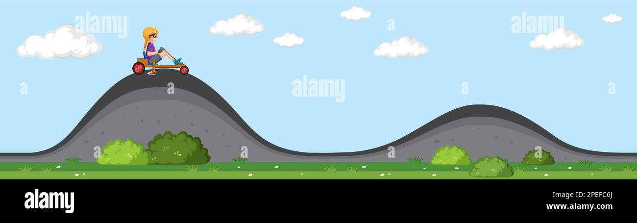 Girl riding Billy cart on outdoor scene illustration Stock Vector Image ...