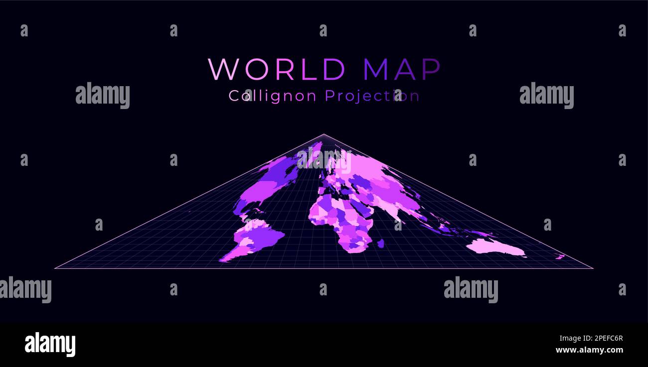 World Map. Collignon equal-area pseudocylindrical projection. Digital ...