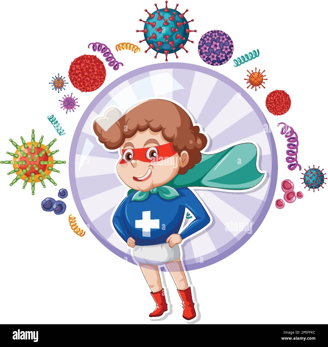 Hero boy surrounded by germs illustration Stock Vector Image & Art - Alamy