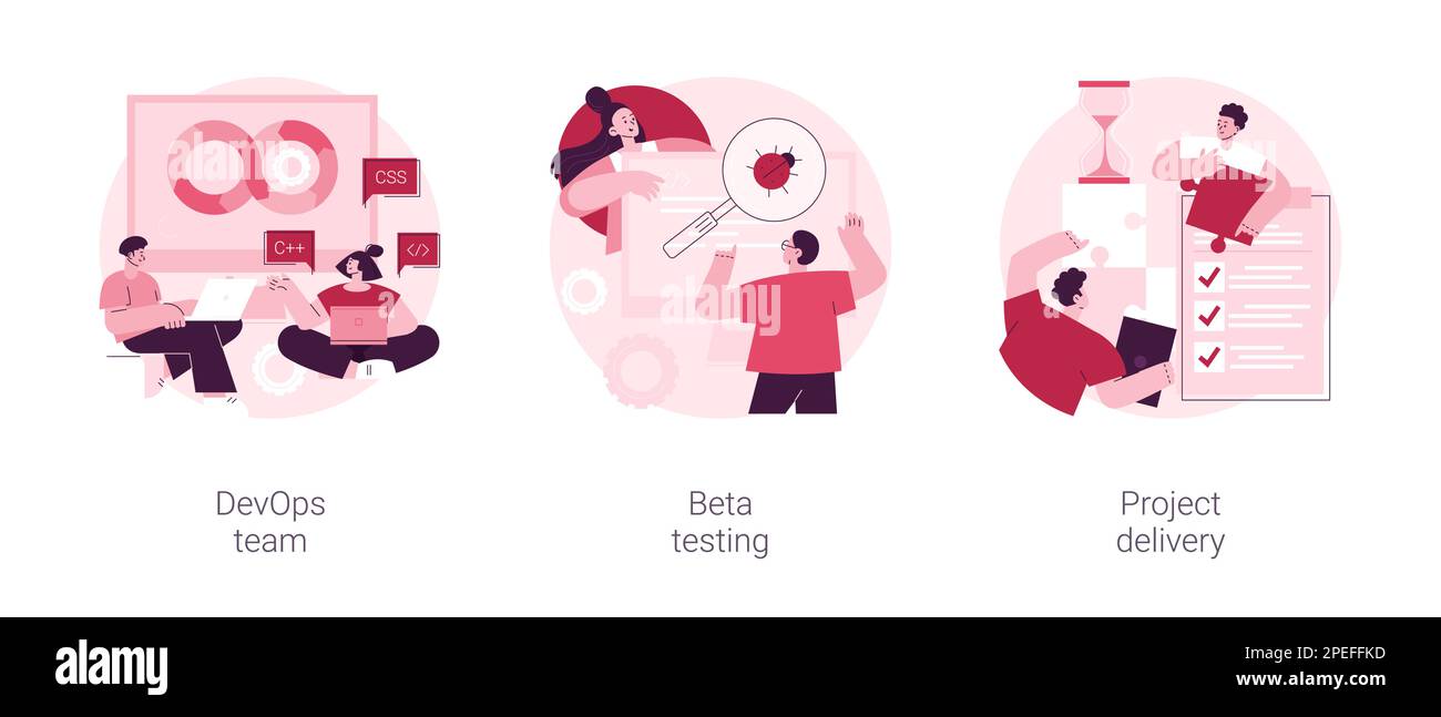 IT teamwork abstract concept vector illustration set. DevOps team, beta ...