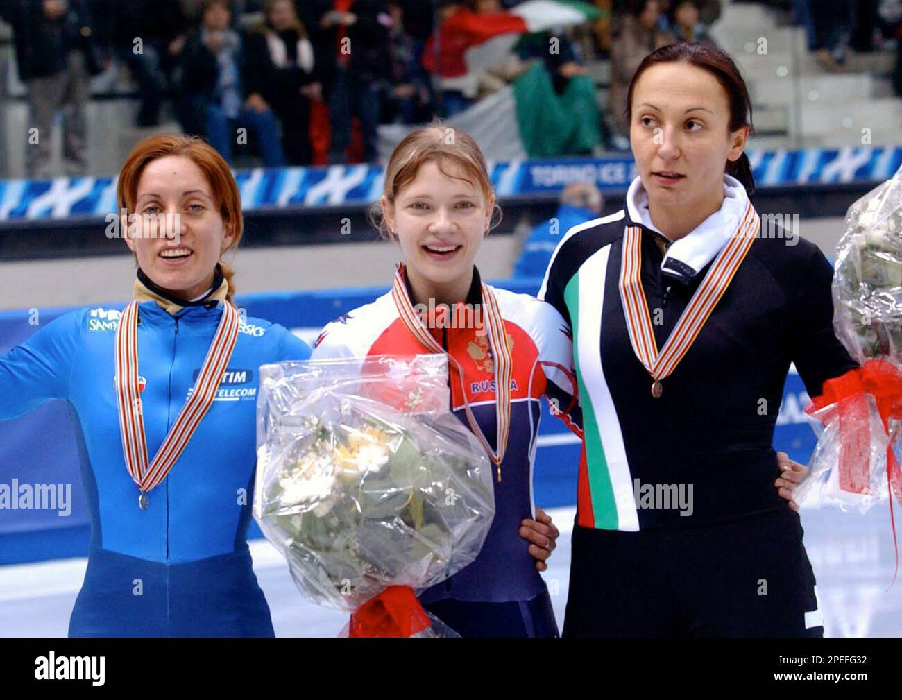 Winner Tatiana Barodulina of Russia, center, second placed Marta ...