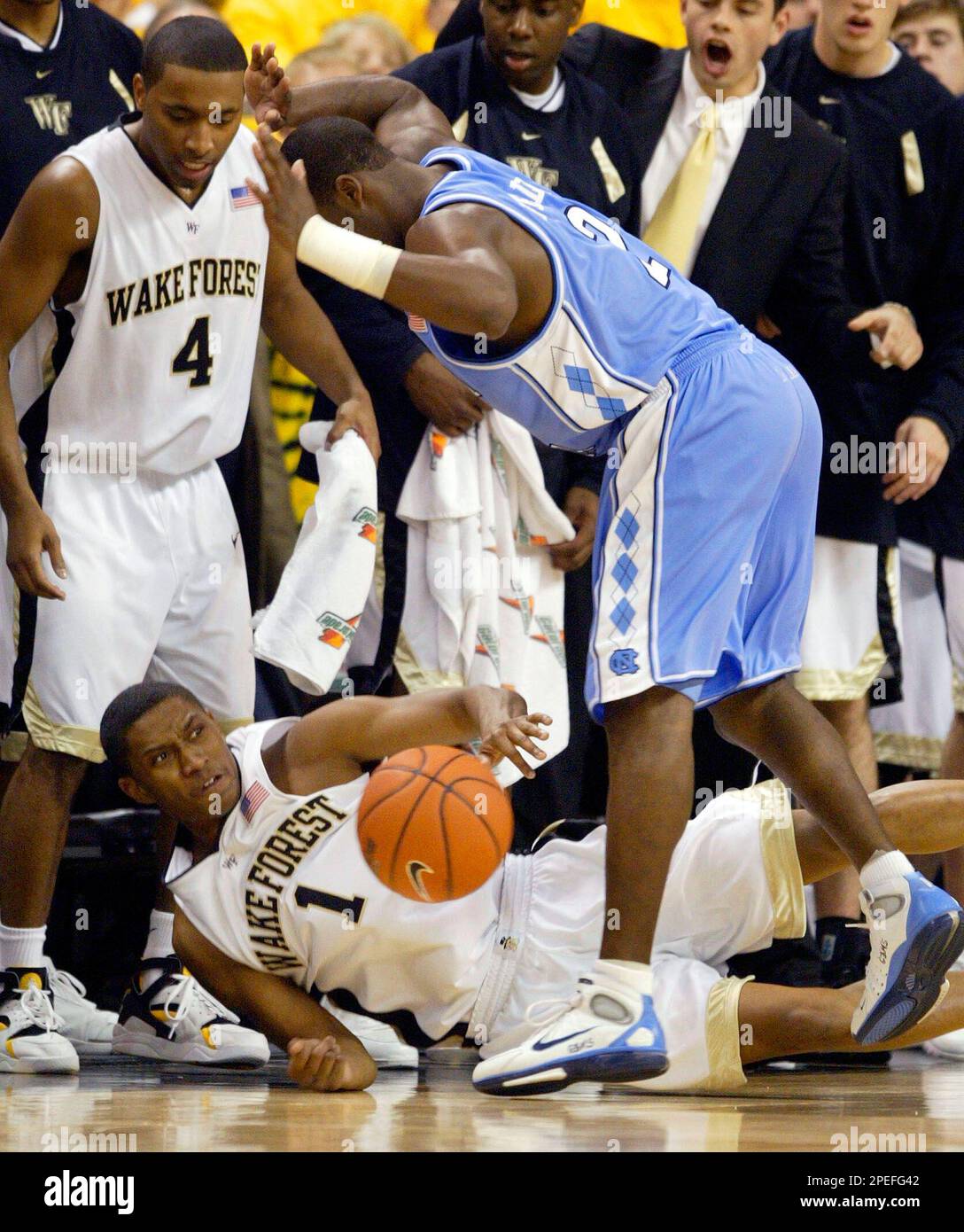 Wake Forest's Justin Gray (1) tries to steal the ball from North ...