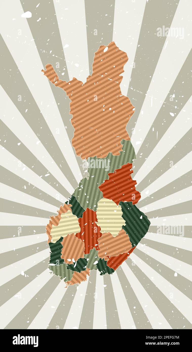 Finland vintage map. Grunge poster with map of the country in retro ...