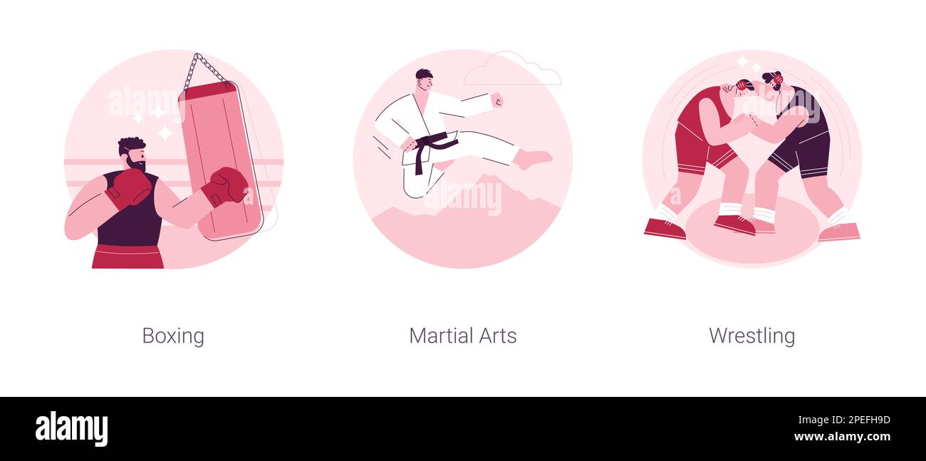 Combat sport abstract concept vector illustration set. Boxing, martial ...