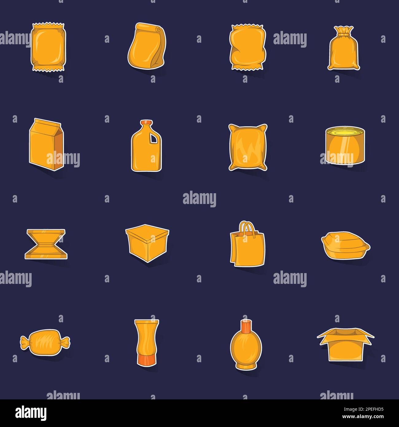 Packing icons set stikers collection vector with shadow on purple ...