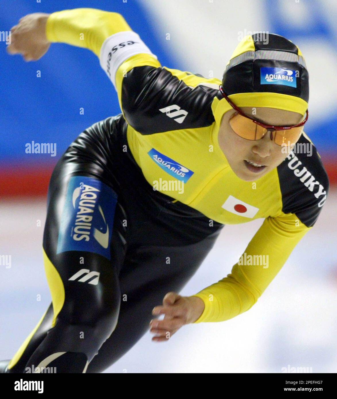 Tomomi Okazaki, of Japan, skates to a third place finish in the women's ...
