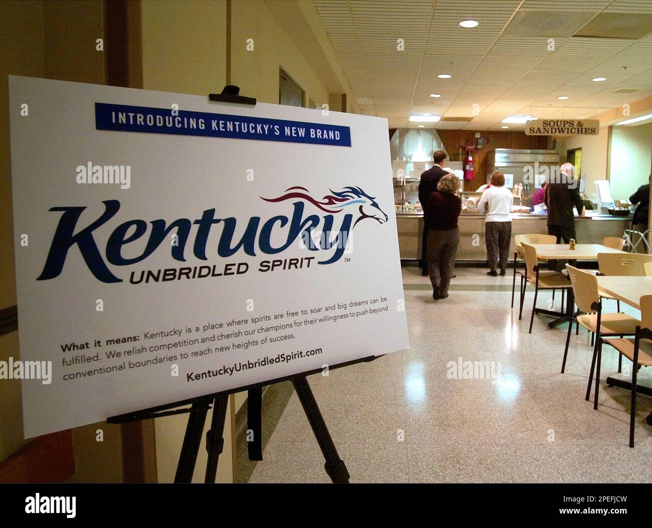 A display showing Kentucky's new logo and slogan, and explaining what ...