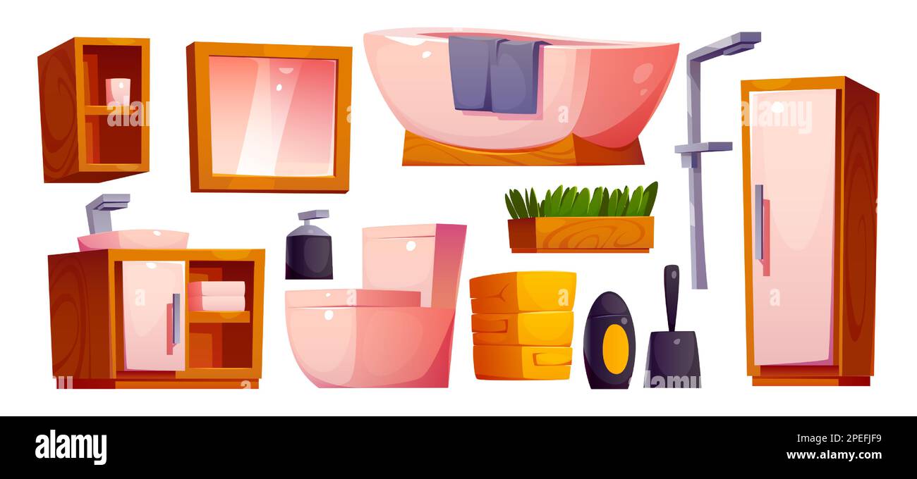 Bathroom interior isolated shower, sink and toilet on white background ...