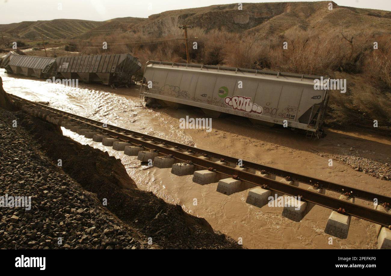 Union Pacific railroad cars that fell off of rails that gave way during ...