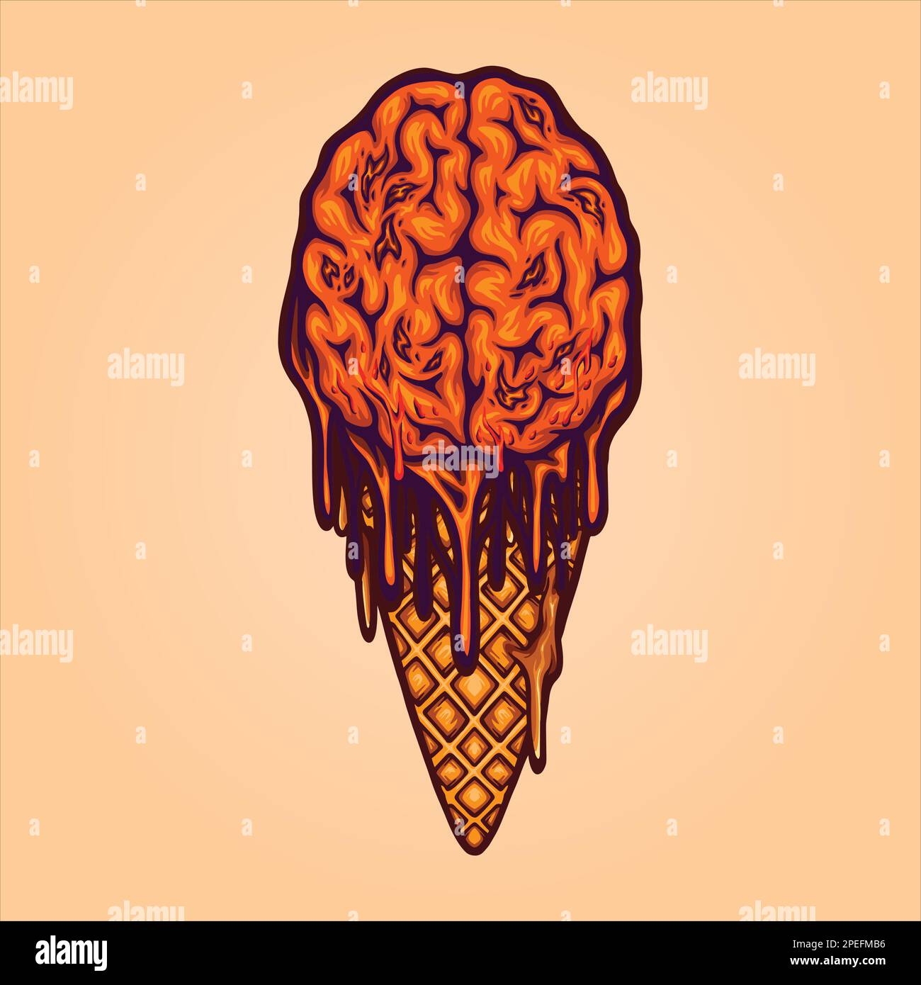 Spooky chocolate ice cream zombie brain logo cartoon illustrations ...