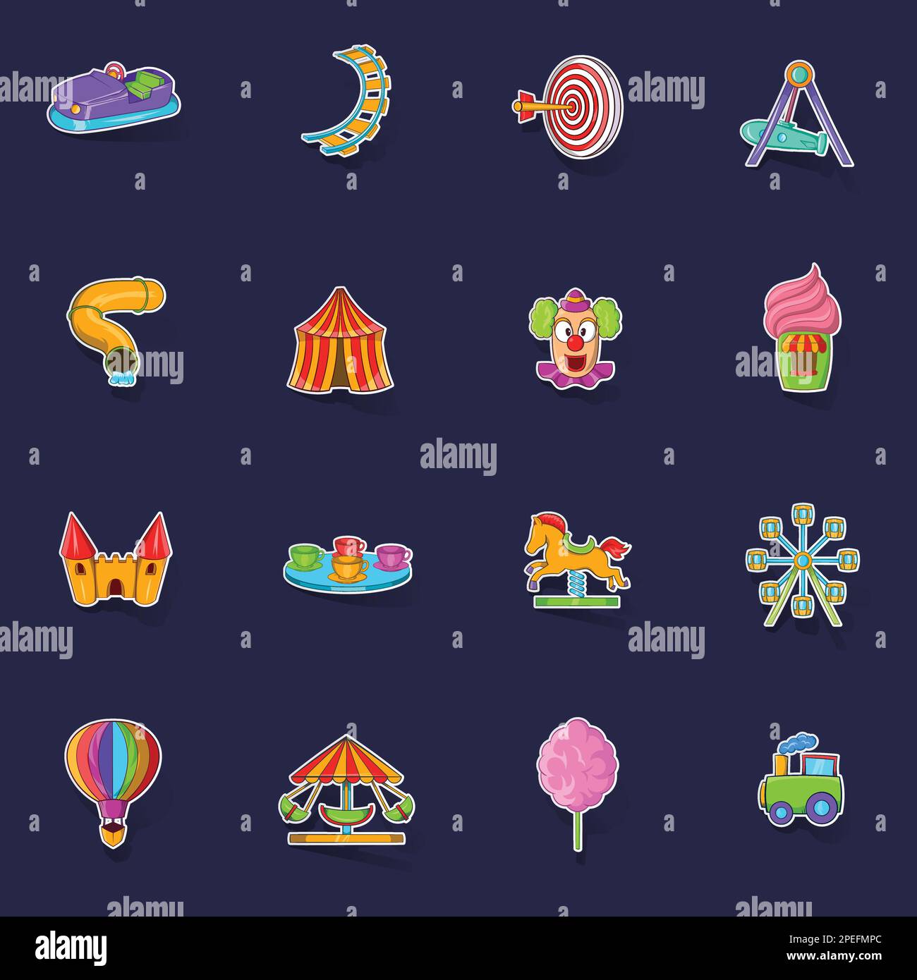 Amusement Park icons set stikers collection vector with shadow on ...