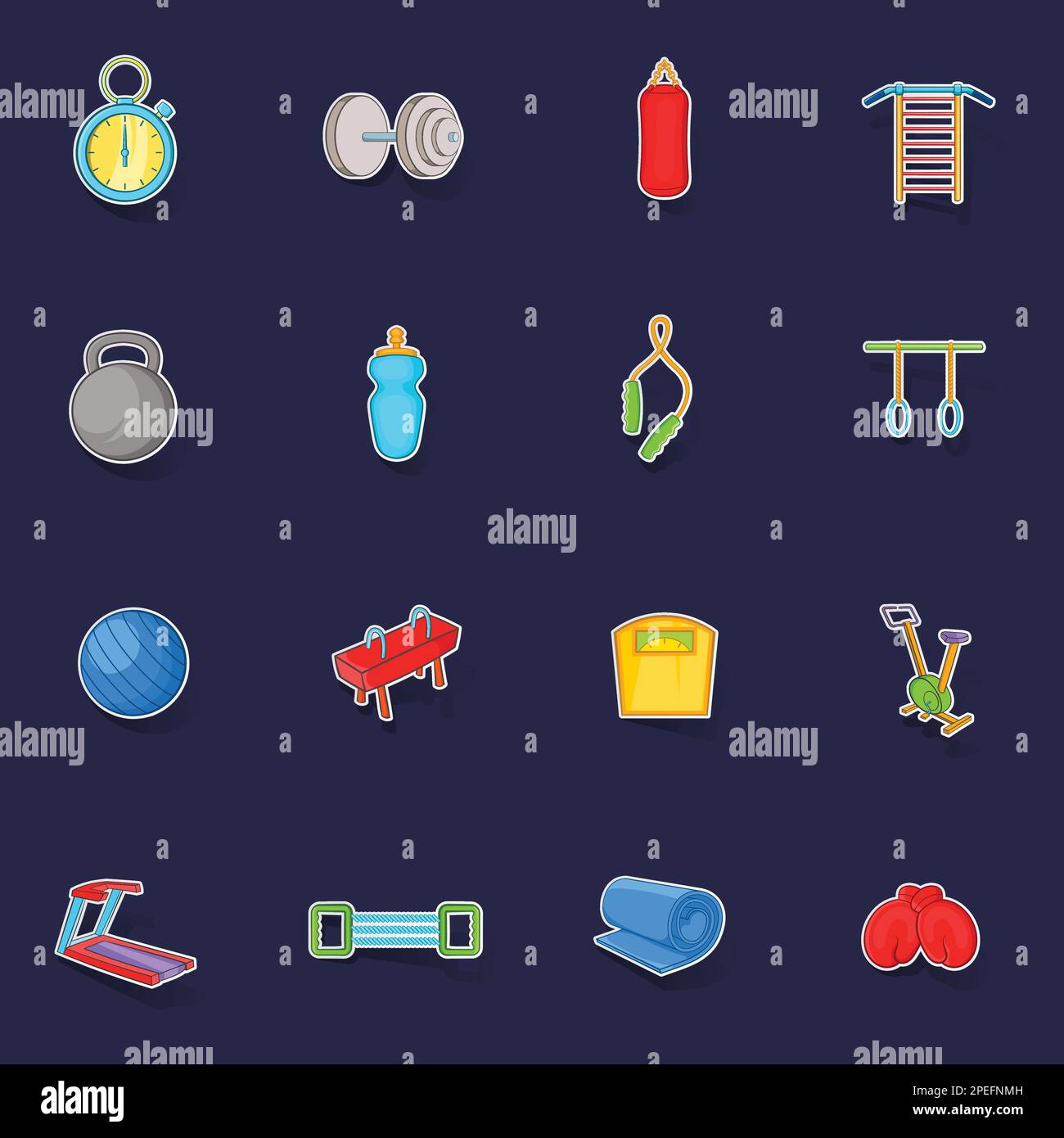 Gym icons in cartoon style. Yoga set stikers collection vector with ...