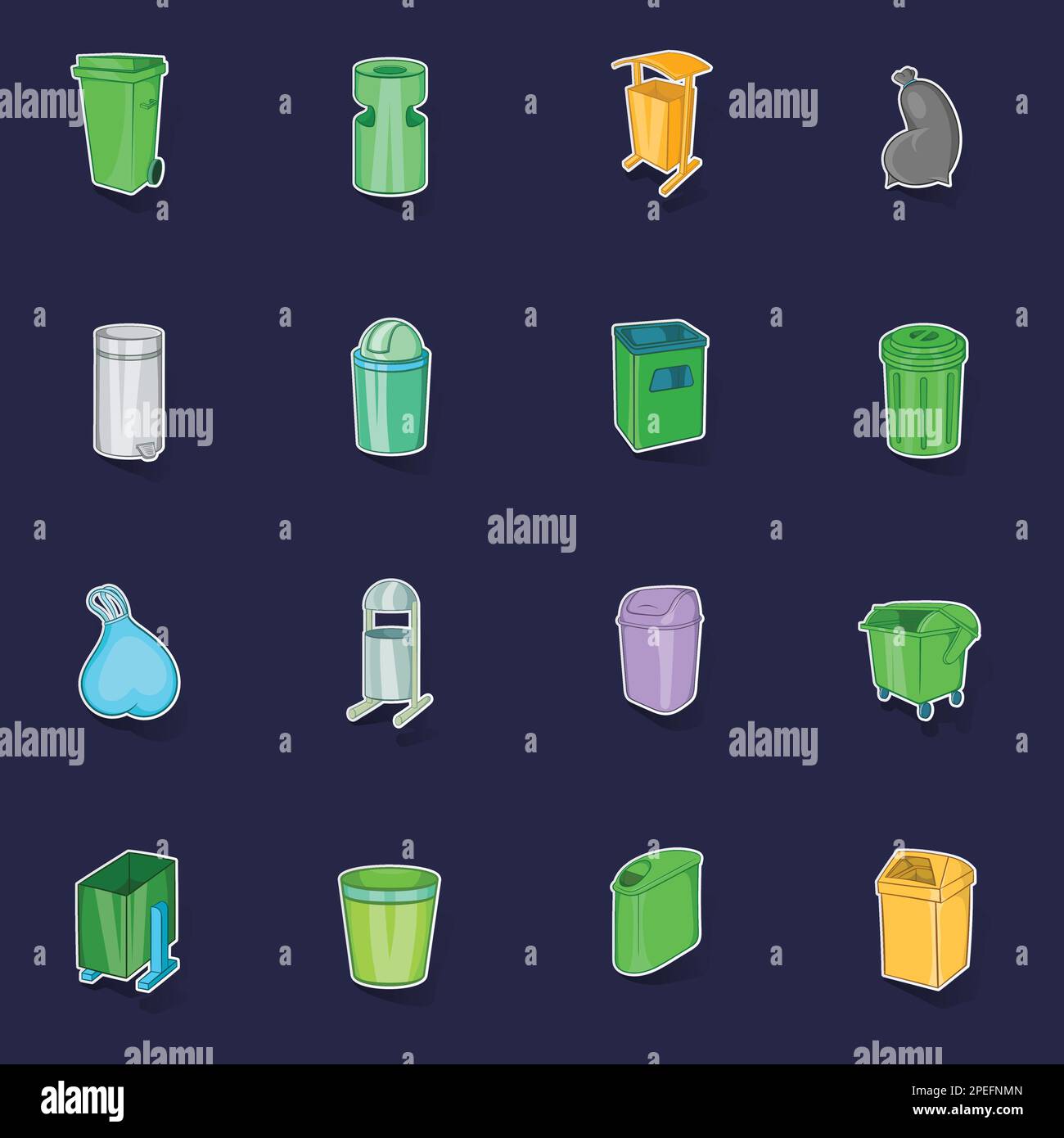 Trashcan icons in cartoon style. Garbage box set stikers collection ...