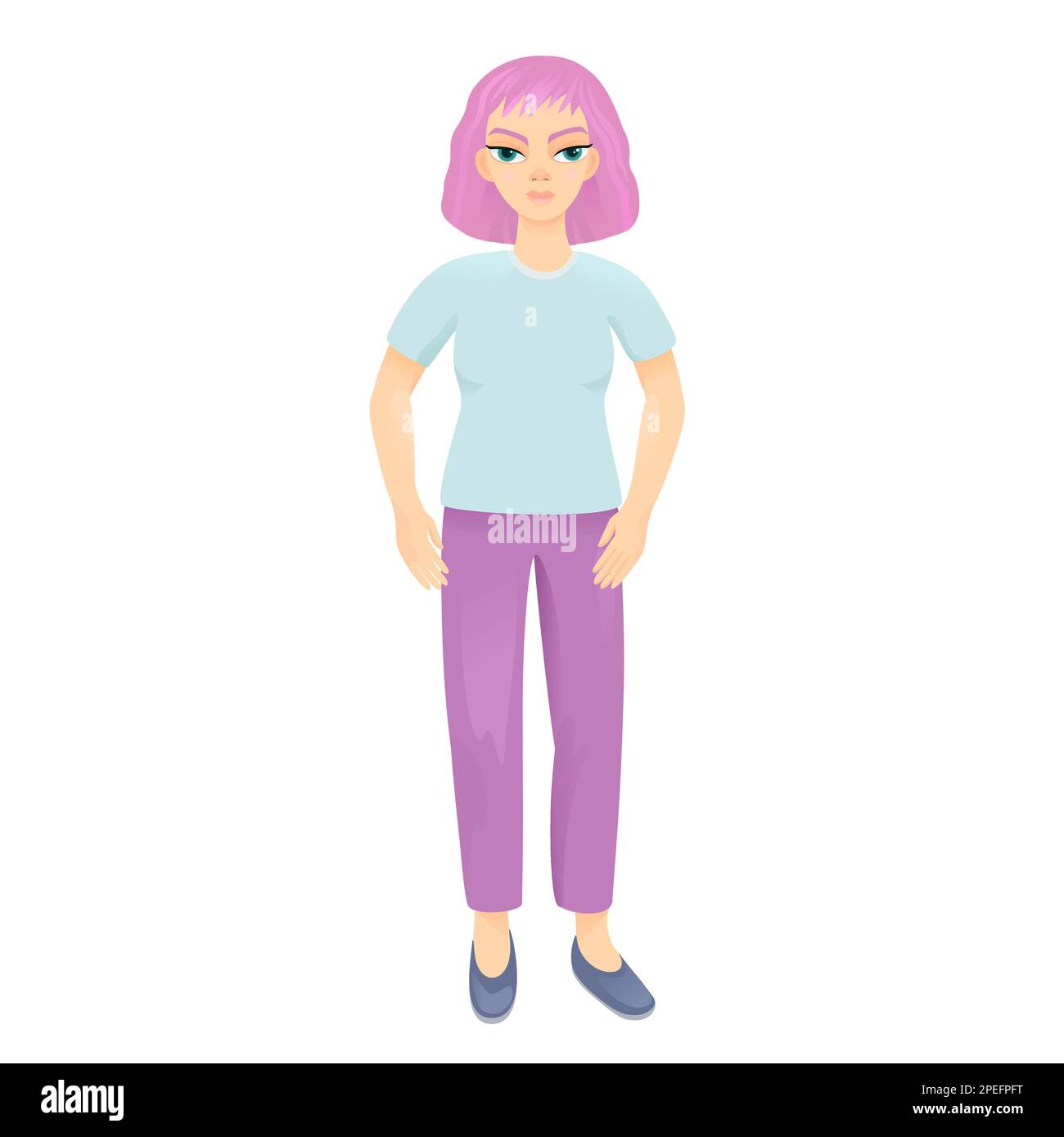 Beautiful young woman with pink hairs. Cartoon character. Vector ...