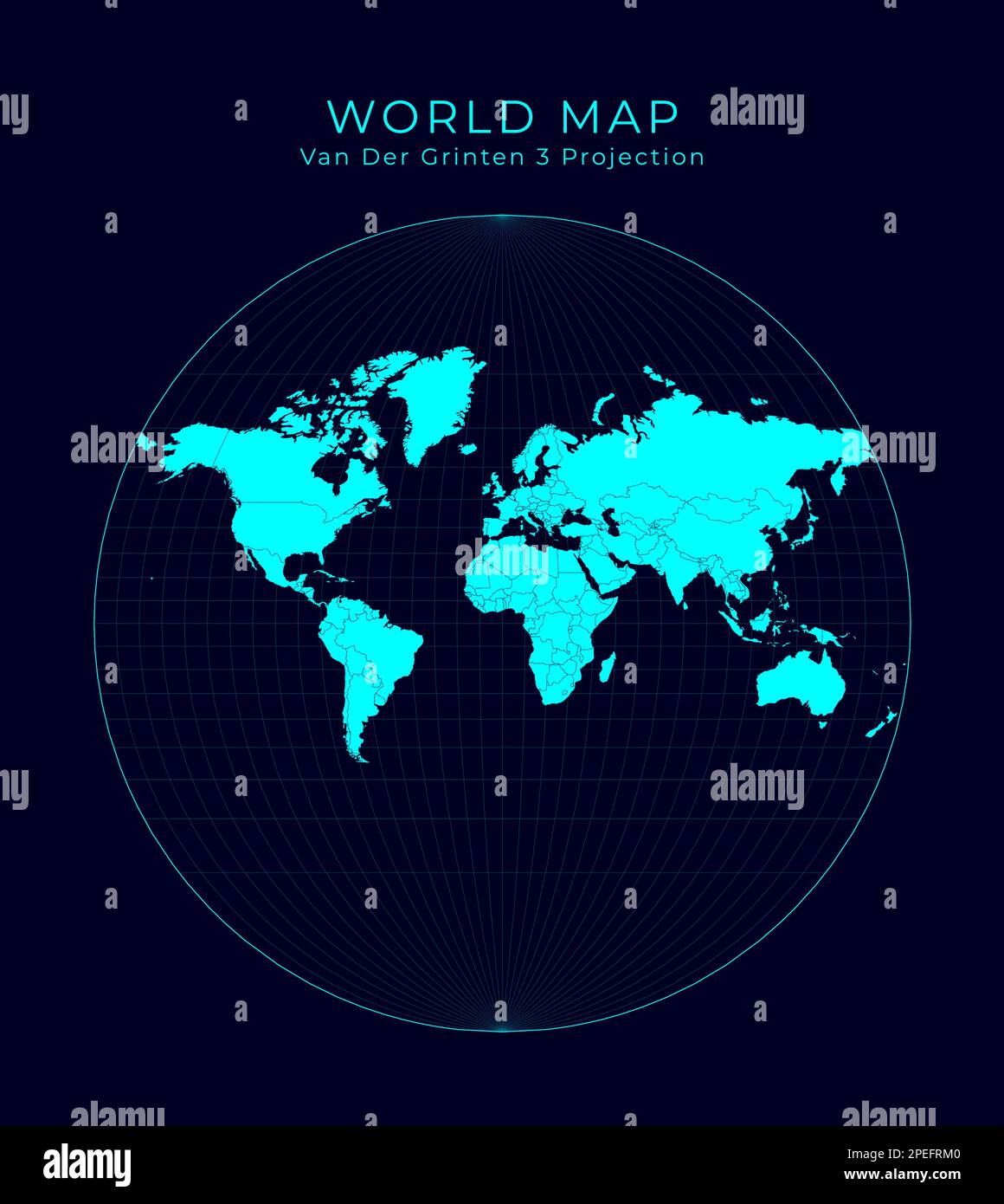Map of the World. Van der Grinten III projection. Futuristic ...