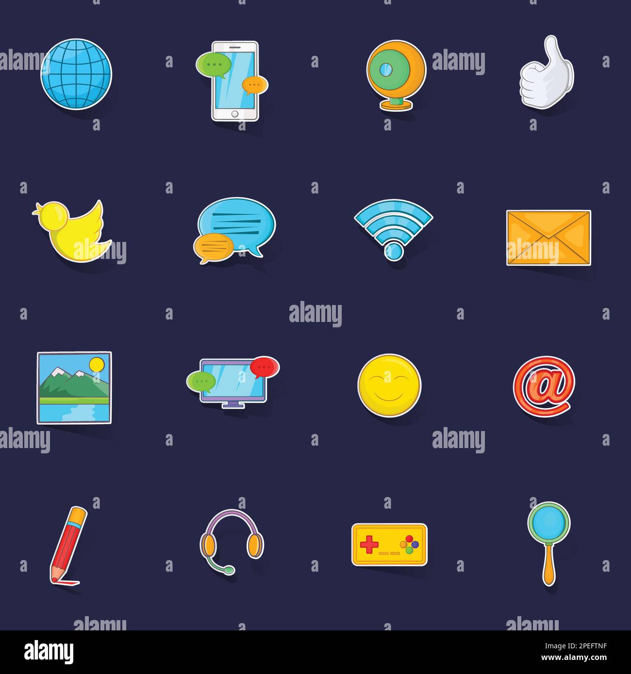 Social media icons in cartoon style. Internet set stikers collection ...