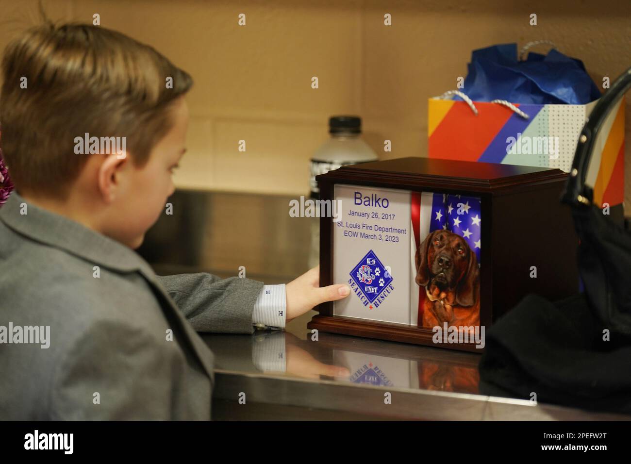 St. Louis, United States. 15th Mar, 2023. Harry Sevener (8) touches the ...