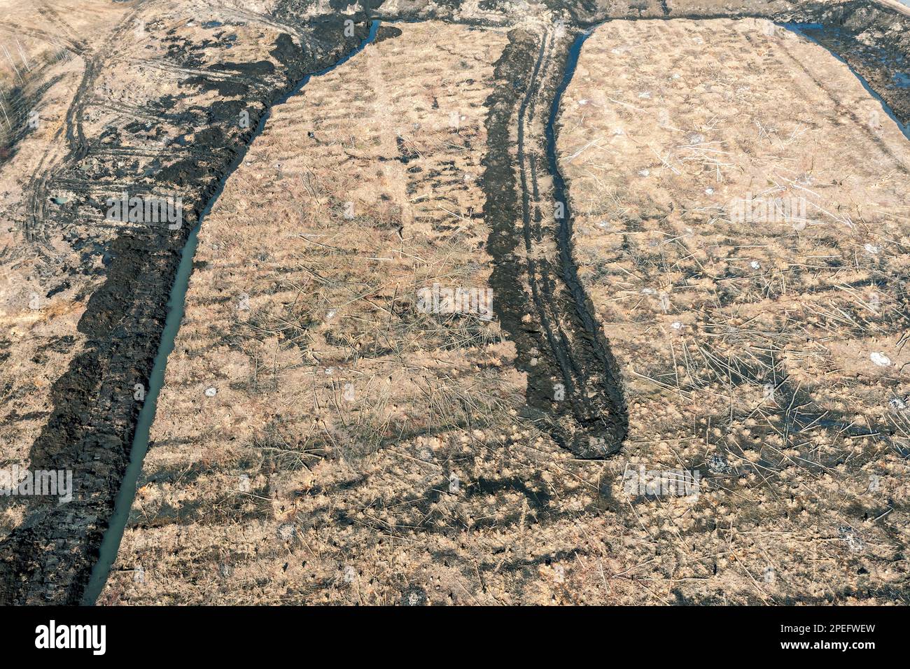 wetland with reclamation ditches. land plot for construction project ...