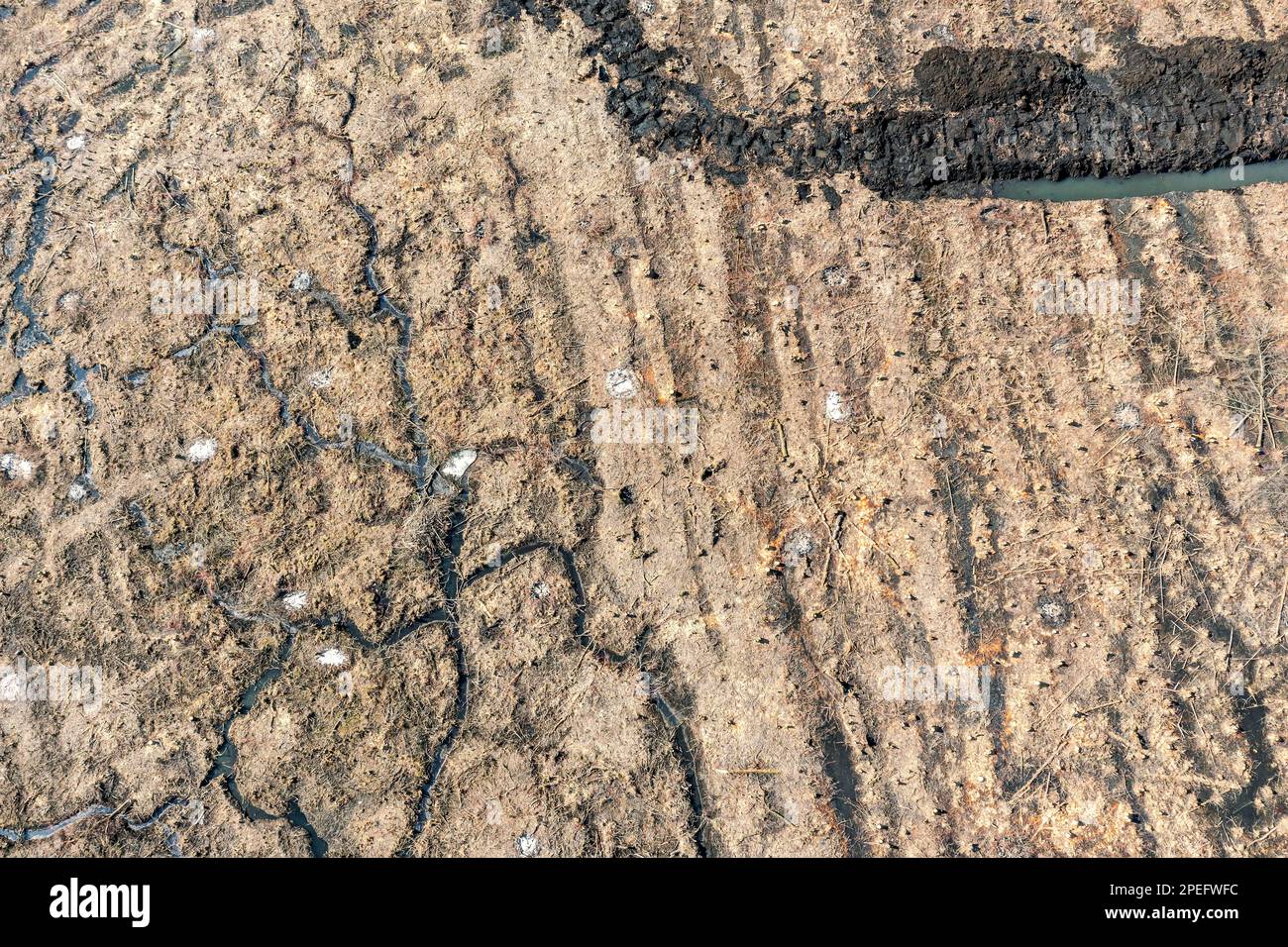 marsh land reclamation for building works. land improvement. aerial top ...