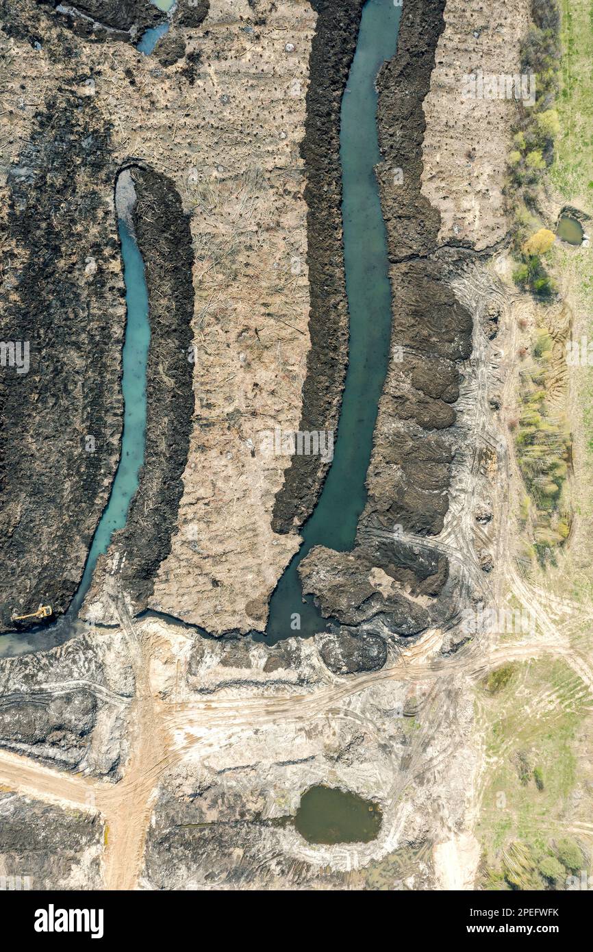 marshland drainage and meliorative works. reclamation ditches. aerial ...