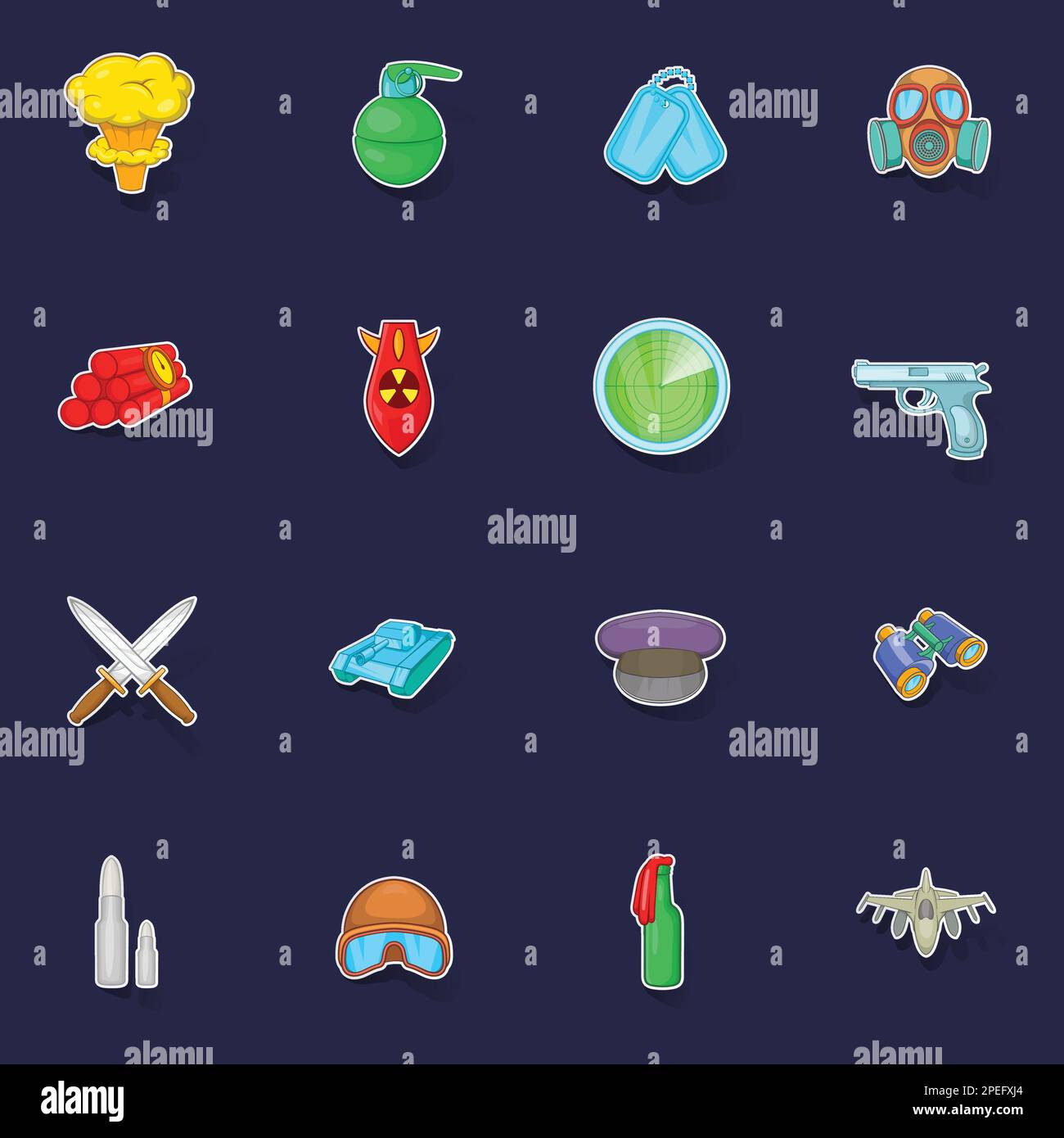 War icons in cartoon style. Gun set stikers collection vector with ...