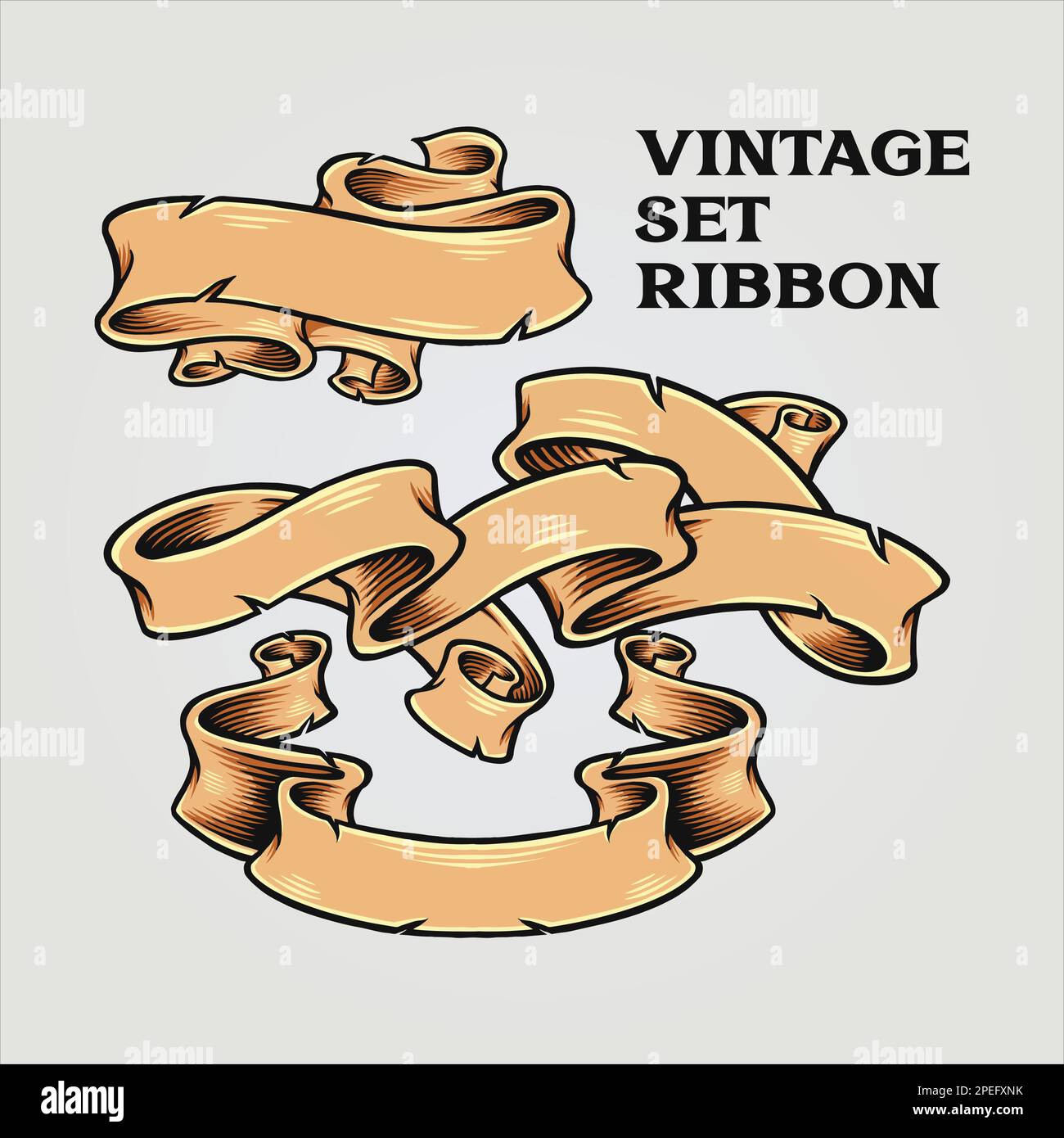 Set vintage ribbon banner swirls classic illustrations vector ...